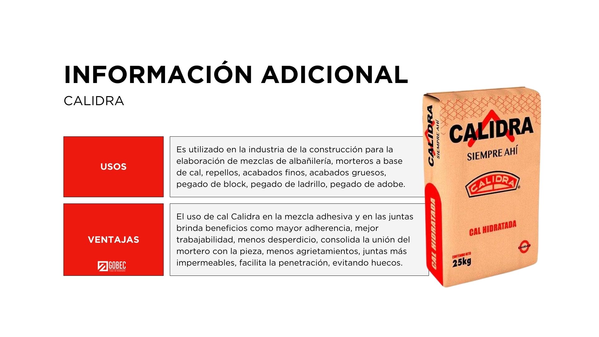 Cal Hidratada CALIDRA 25KG – Gobec Materiales
